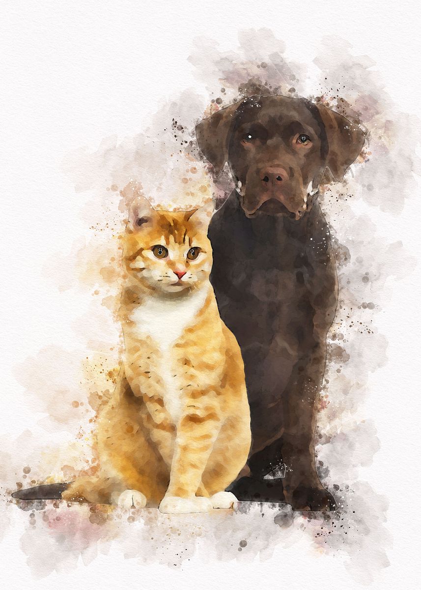 'Dog and cat' Poster, picture, metal print, paint by kun bin | Displate