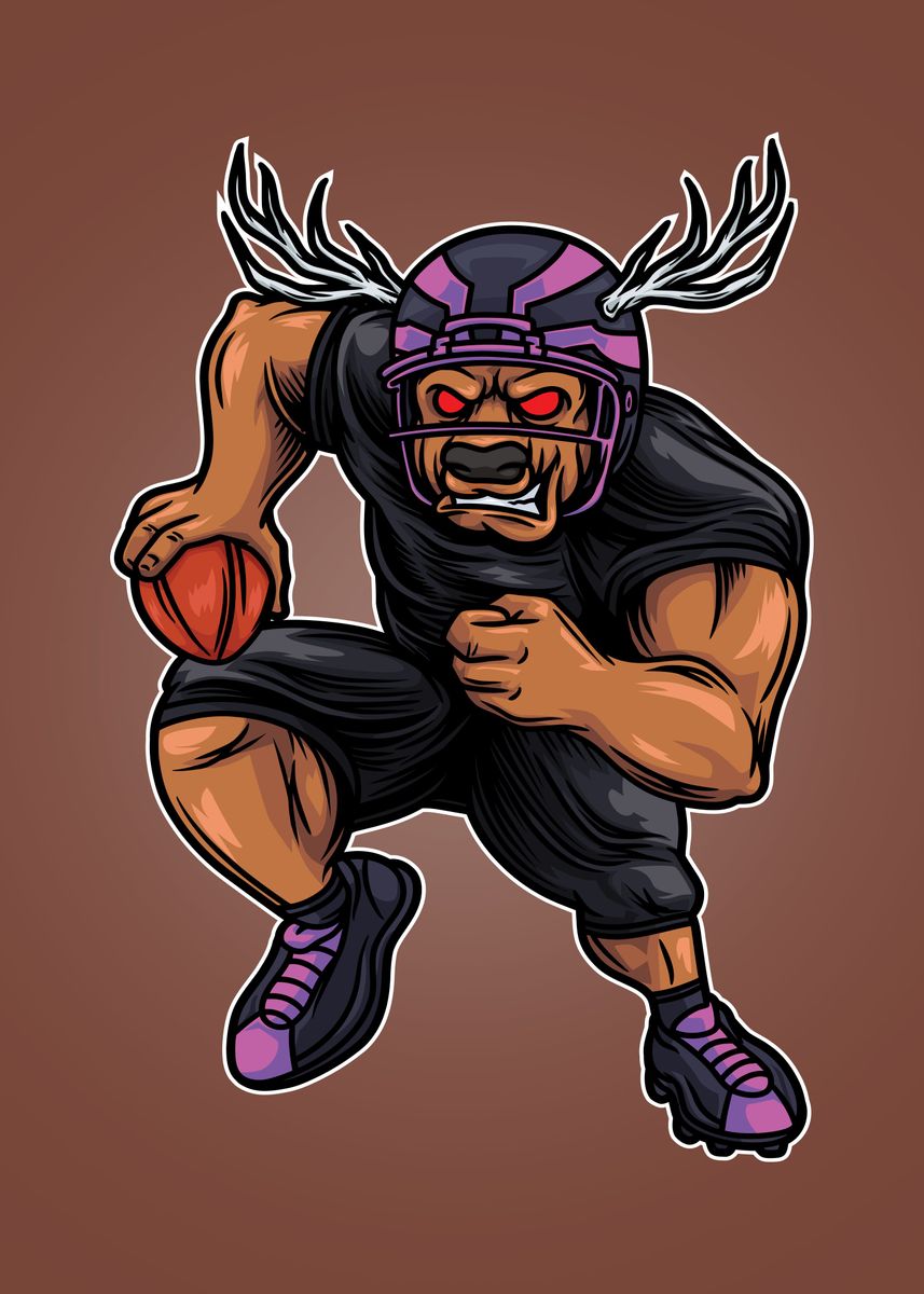 'Deer mascot football ' Poster, picture, metal print, paint by Paul C ...