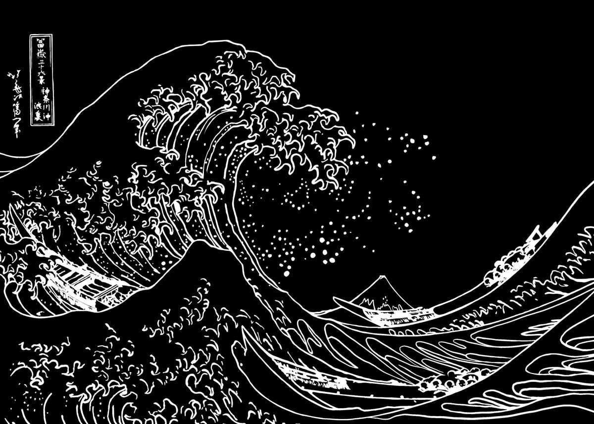 'One line art Kanagawa wave' Poster by Simon Darren | Displate
