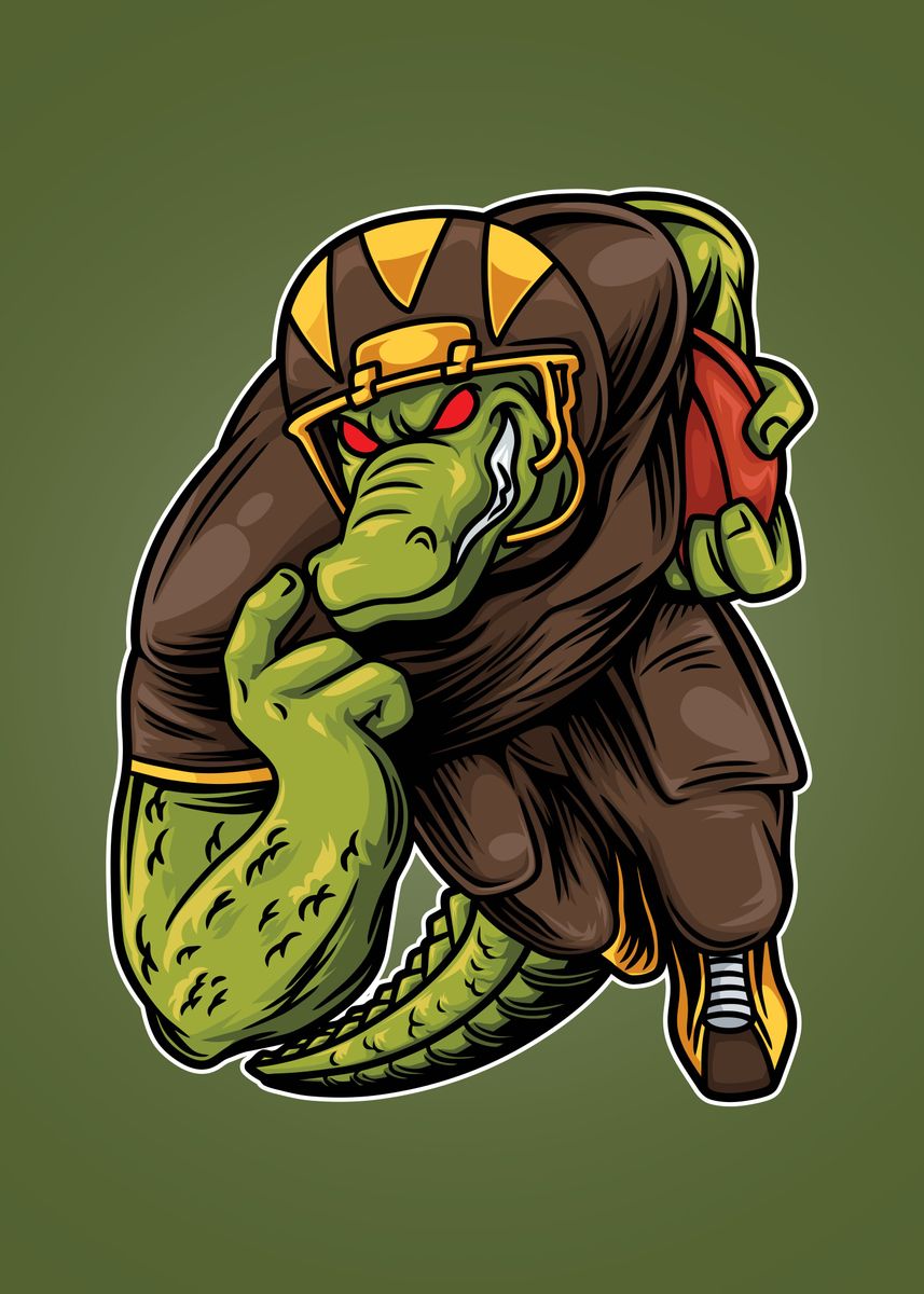 'Crocodile mascot football ' Poster, picture, metal print, paint by ...