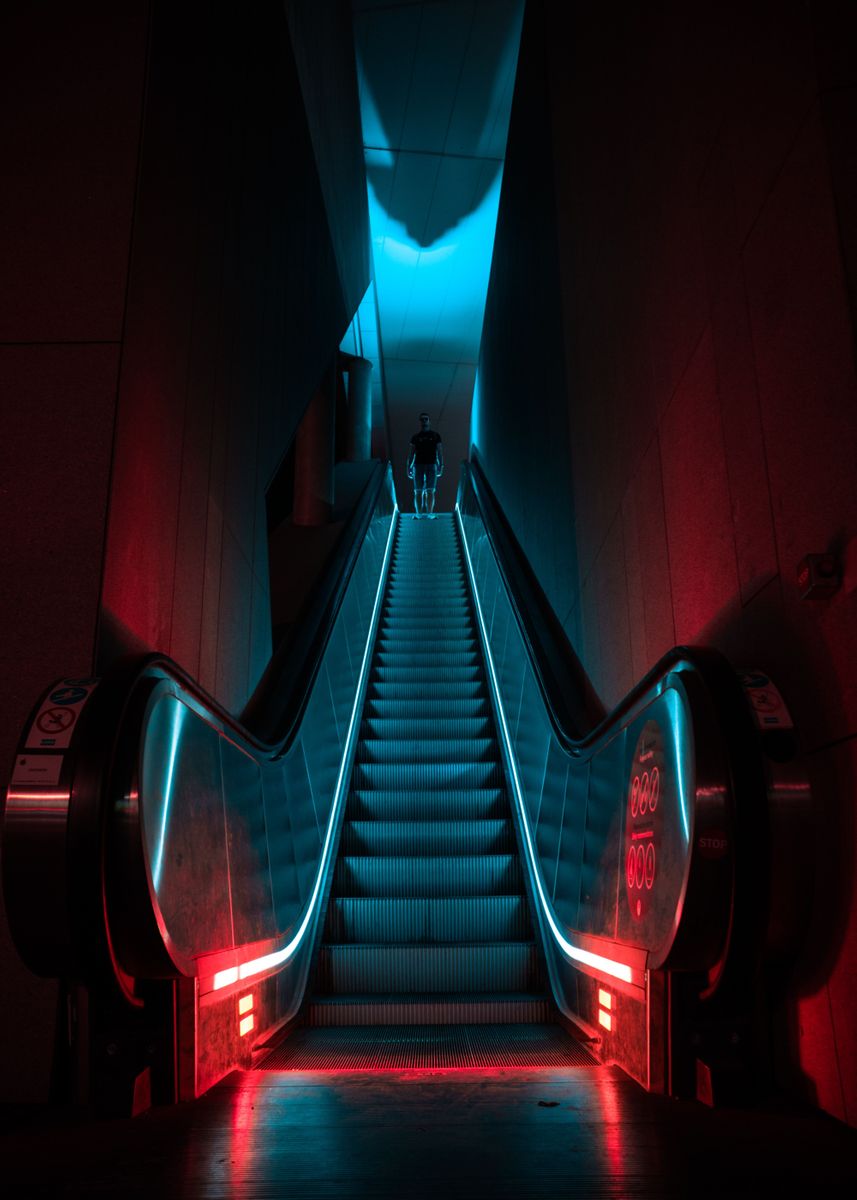 'Illuminated Escalators ' Poster by Stephen Bredenkamp | Displate