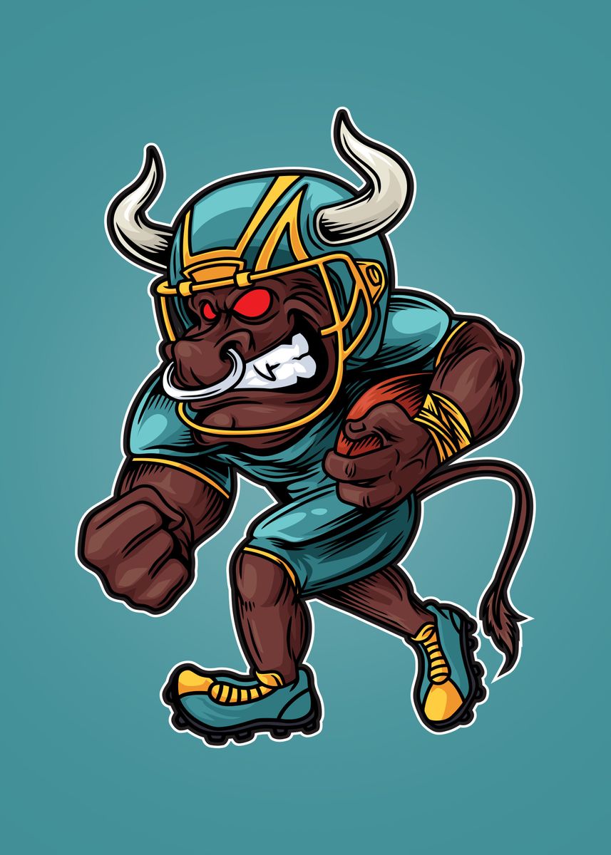 'Bull mascot football ' Poster, picture, metal print, paint by Paul C ...