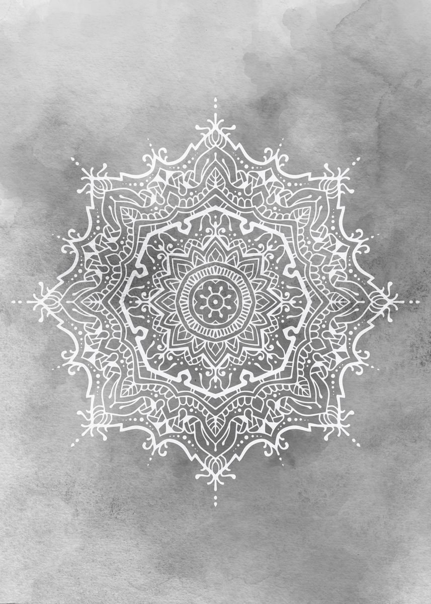 'Gray white mandala no472' Poster, picture, metal print, paint by Aga ...