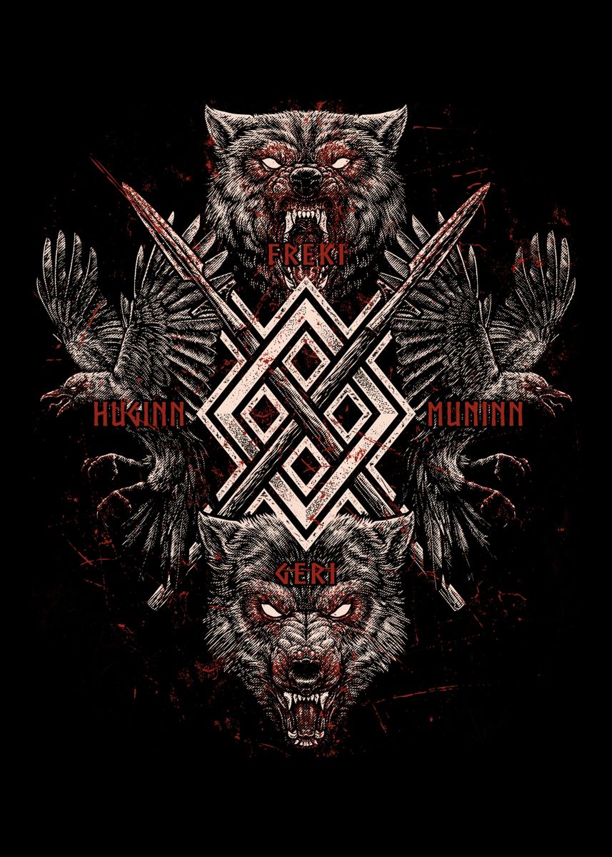 'Viking Odin Wolf Raven' Poster, picture, metal print, paint by Richard ...