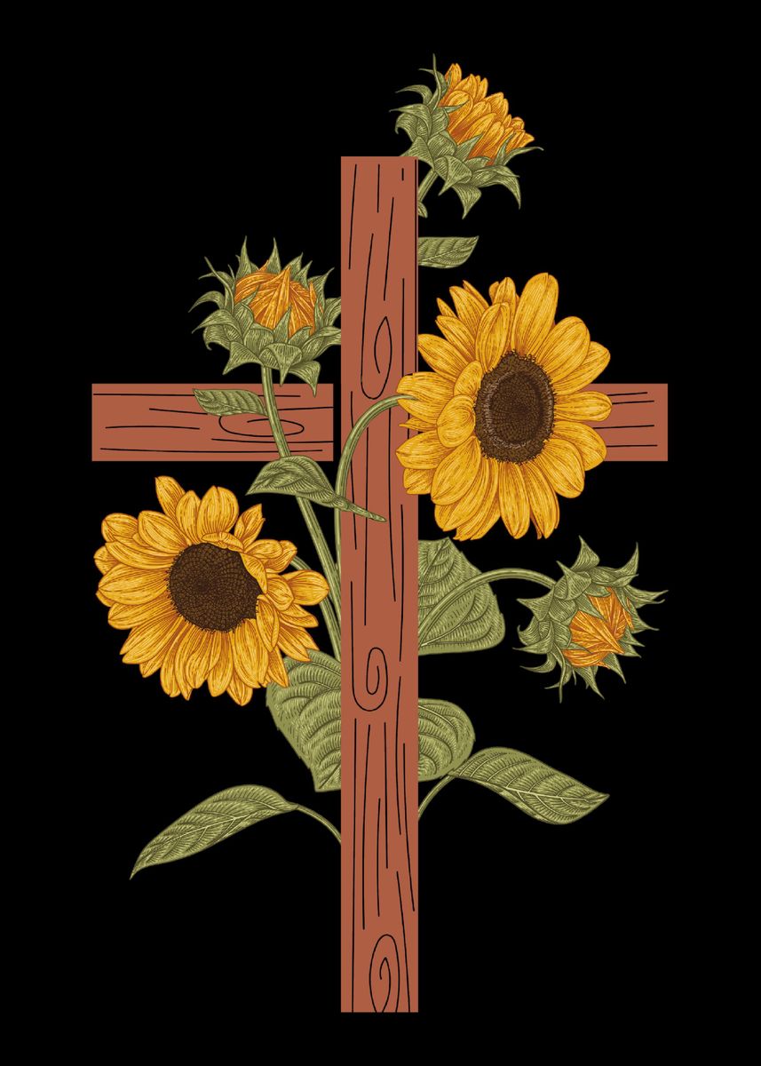 'Christian Cross Sunflowers' Poster, picture, metal print, paint by ...