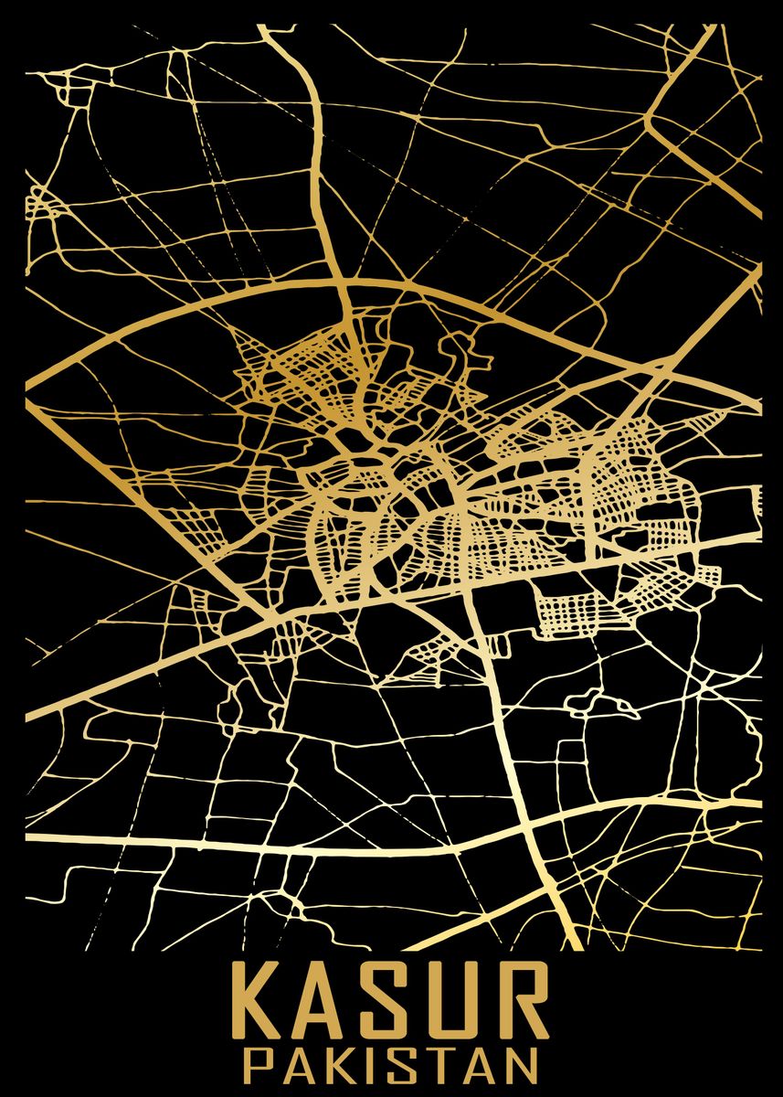 'Kasur Pakistan City Map' Poster, picture, metal print, paint by ...