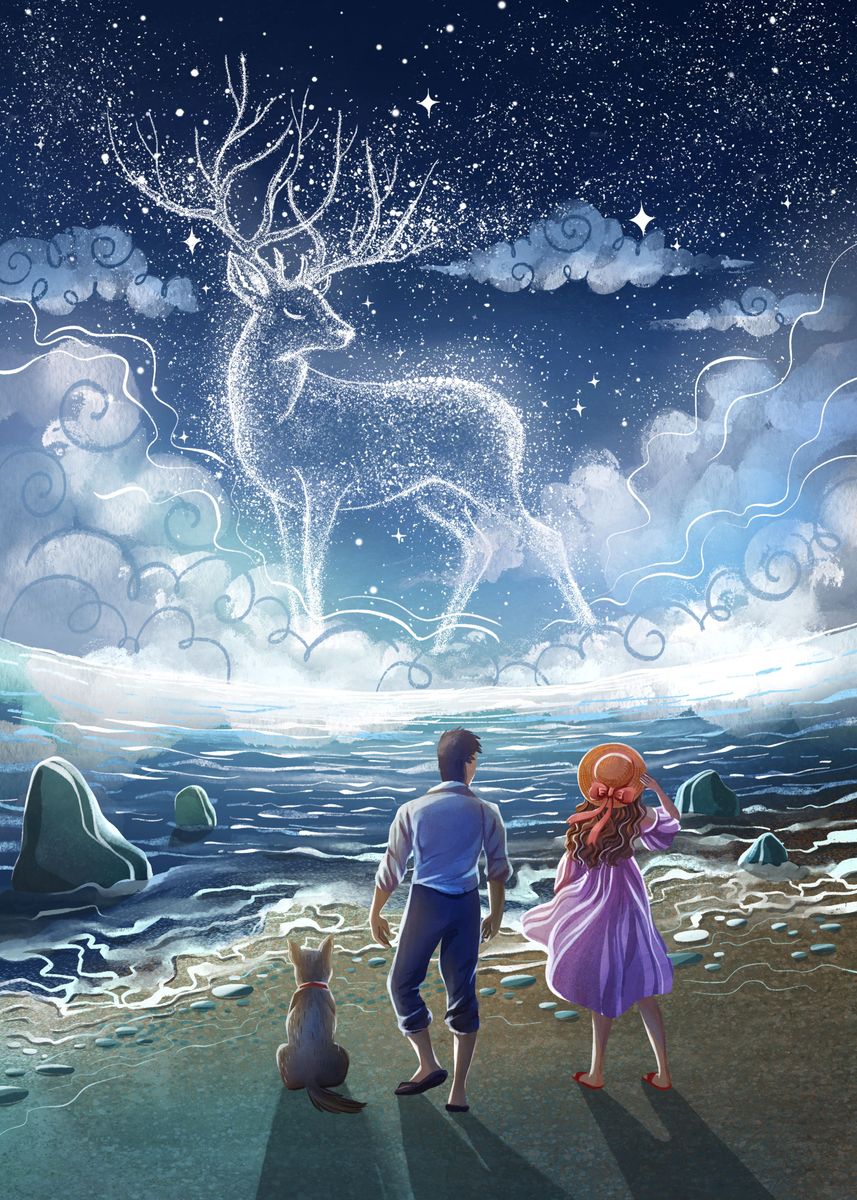 'Star Deer' Poster, picture, metal print, paint by Evgenia Lumfur | Displate