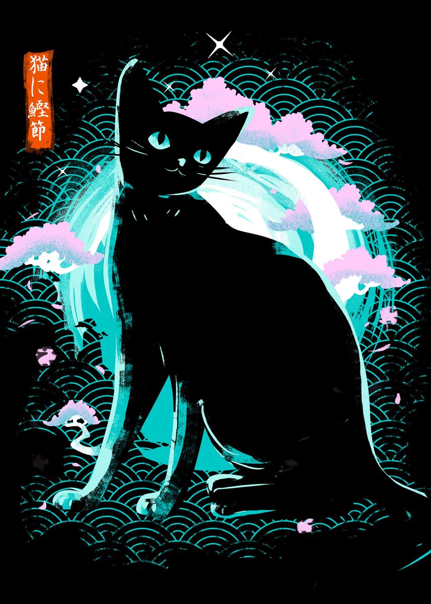 'Japanese Cat' Poster, picture, metal print, paint by Ilona Hibernis ...