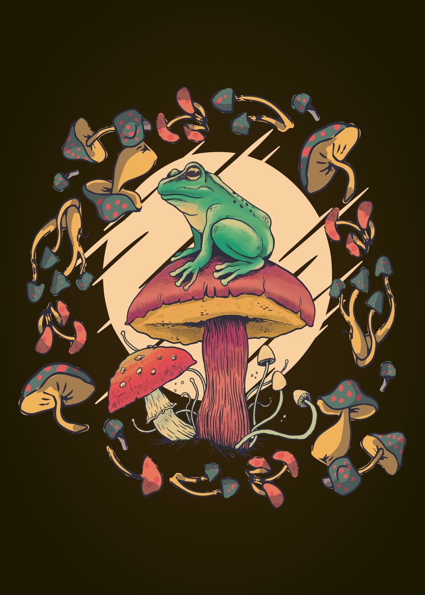 'Cottagecore Mushroom Frog' Poster, picture, metal print, paint by ...