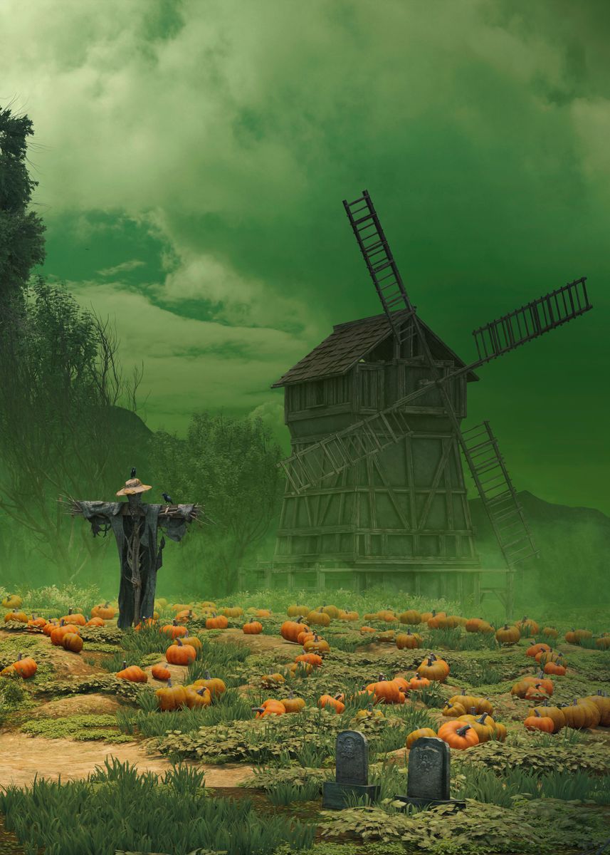 'Cursed Pumpkin Field' Poster, picture, metal print, paint by ...
