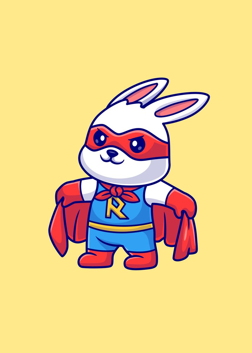 'Cute rabbit super hero' Poster, picture, metal print, paint by Le Duc ...