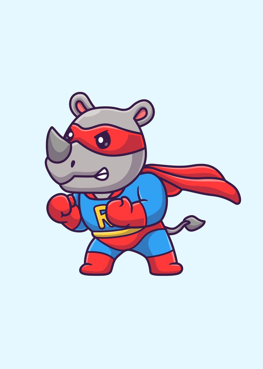 'Cute rhino super hero' Poster, picture, metal print, paint by Le Duc ...
