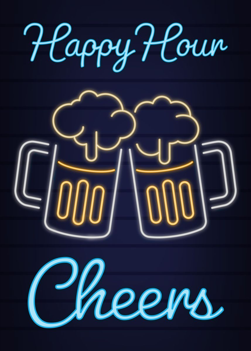 'Neon Beer Sign Cheers' Poster by 84PixelDesign | Displate