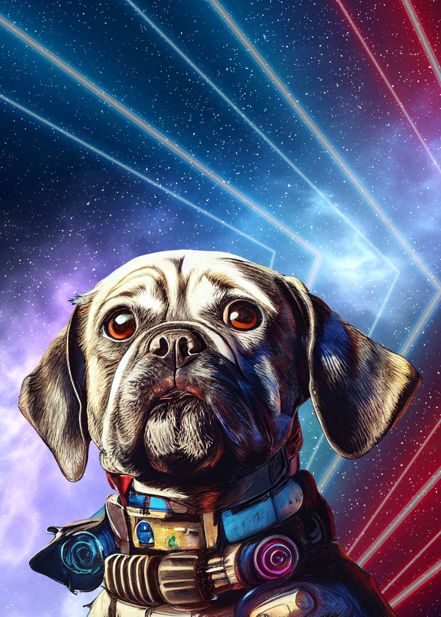 'Neon Space dog in galaxy' Poster, picture, metal print, paint by ...