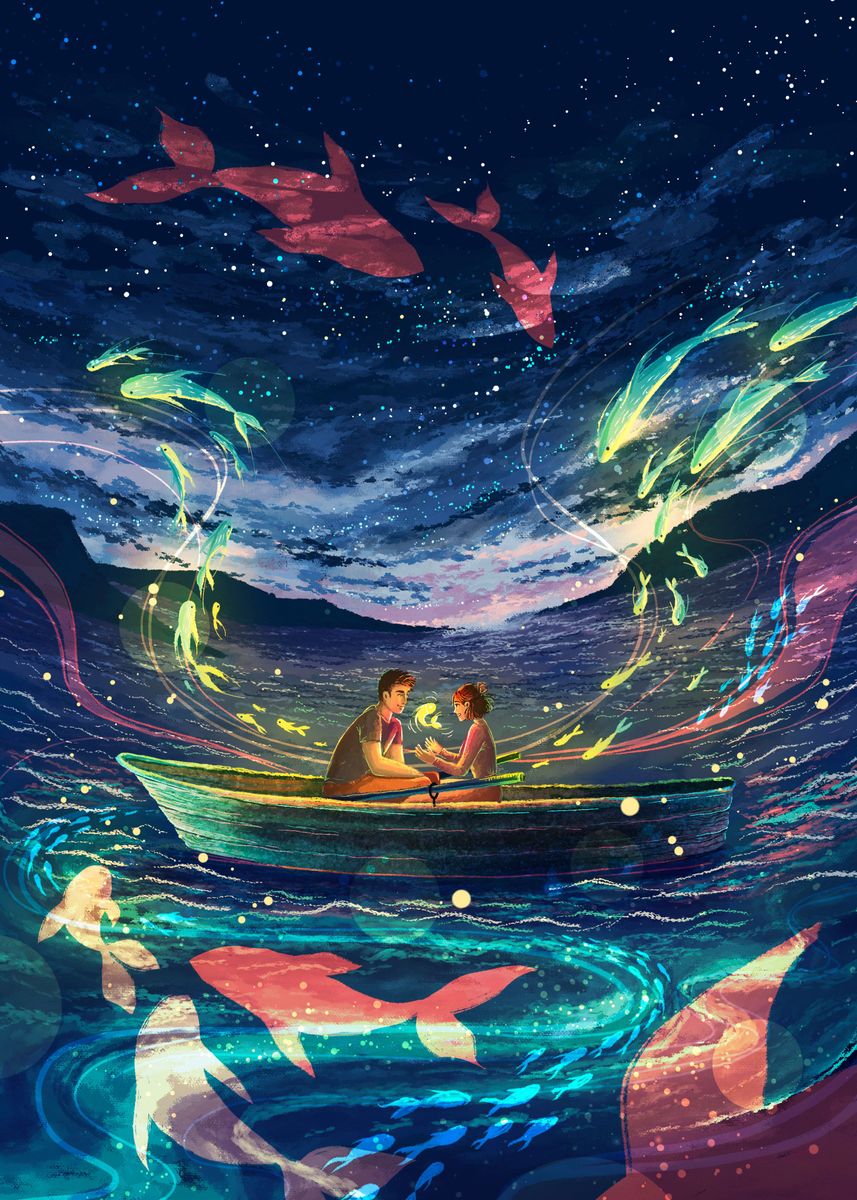 'Flying fish' Poster, picture, metal print, paint by Evgenia Lumfur ...