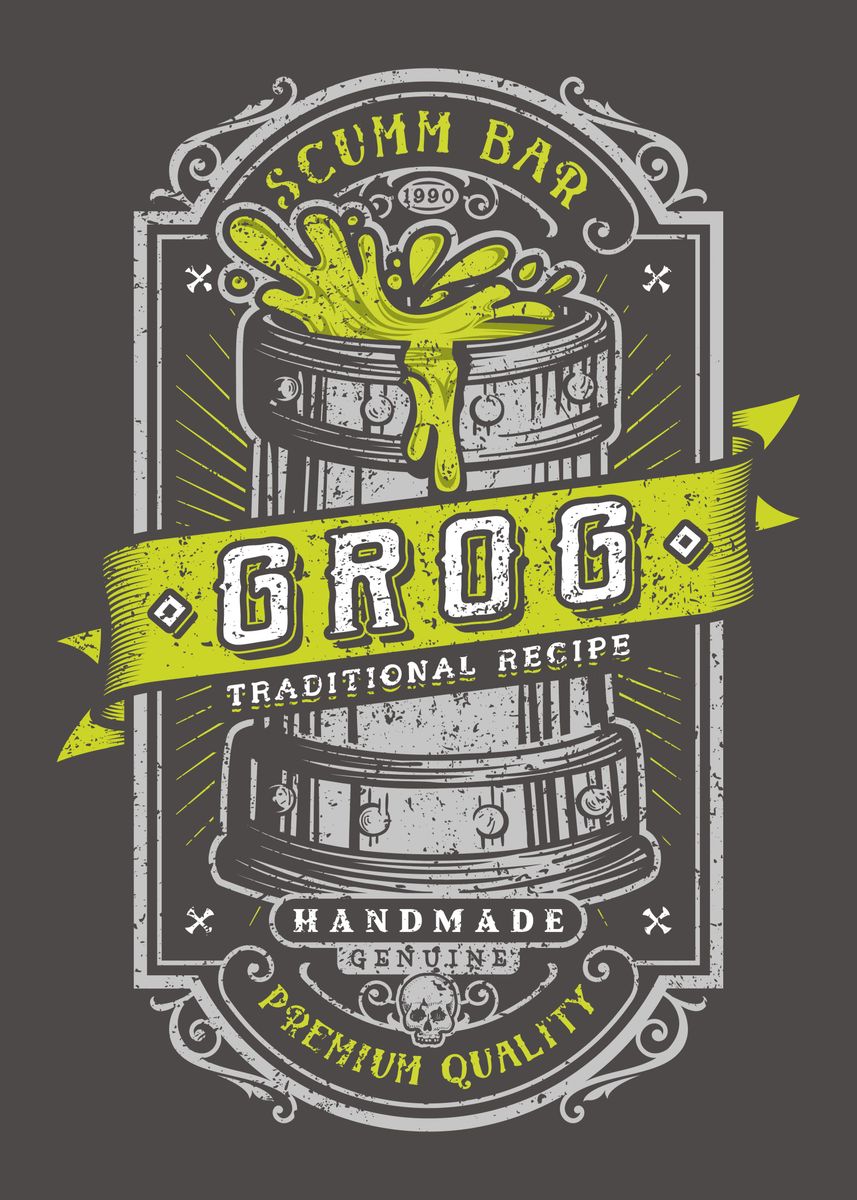 'Genuine Grog' Poster, picture, metal print, paint by Olipop Art and ...