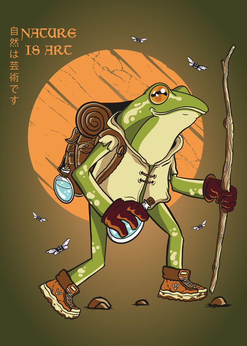 'Hiking Frog Adventurer' Poster by BestPrints | Displate