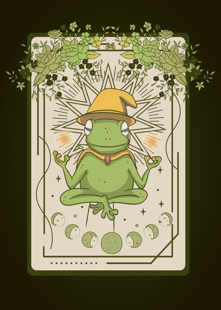 'Meditating Frog Tarot Card' Poster, picture, metal print, paint by BestPrints | Displate