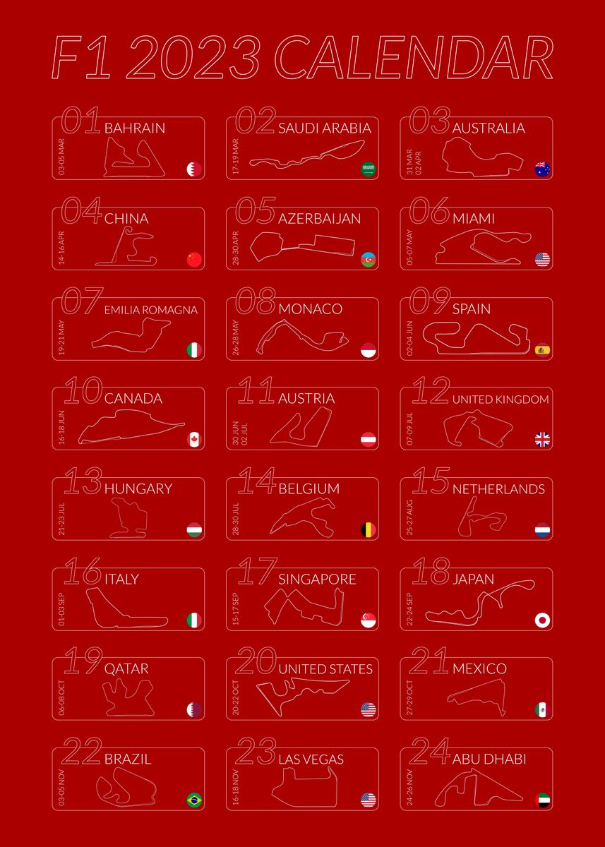 'F1 2023 Calendar Red' Poster, picture, metal print, paint by dkDesign ...