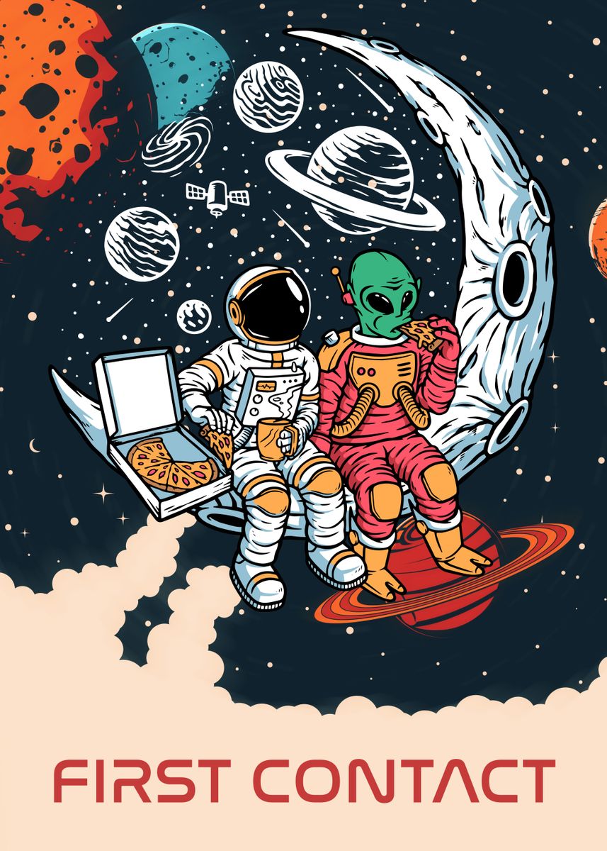 'Astronaut Alien contact' Poster, picture, metal print, paint by Stefan ...