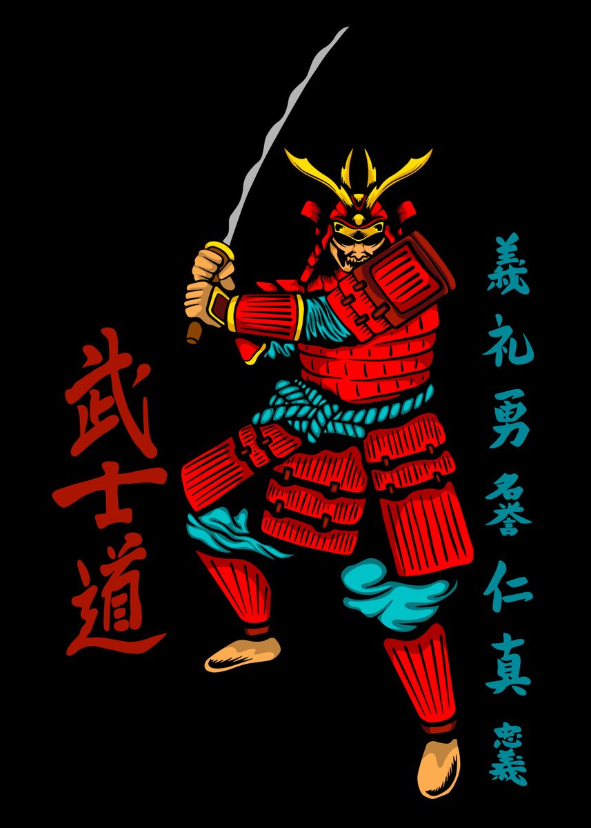 'japanese samurai yellow' Poster by Lugu Poerawidjaja | Displate