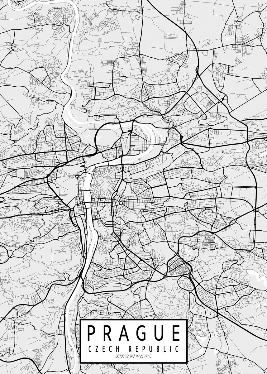 'Prague City Map Light' Poster, picture, metal print, paint by deMAP Studio | Displate