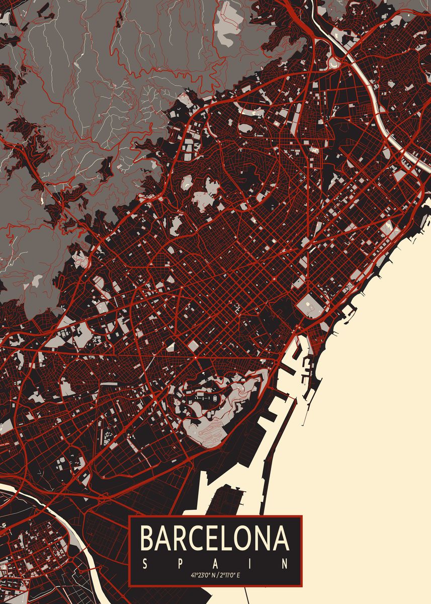 'Barcelona City Map Vector' Poster, picture, metal print, paint by ...