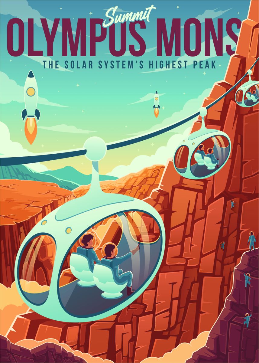 'Olympus Mons Cable Cars' Poster, picture, metal print, paint by B ...