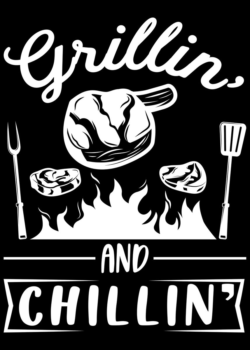 'Barbecue Men Meat Smoking' Poster, picture, metal print, paint by ...