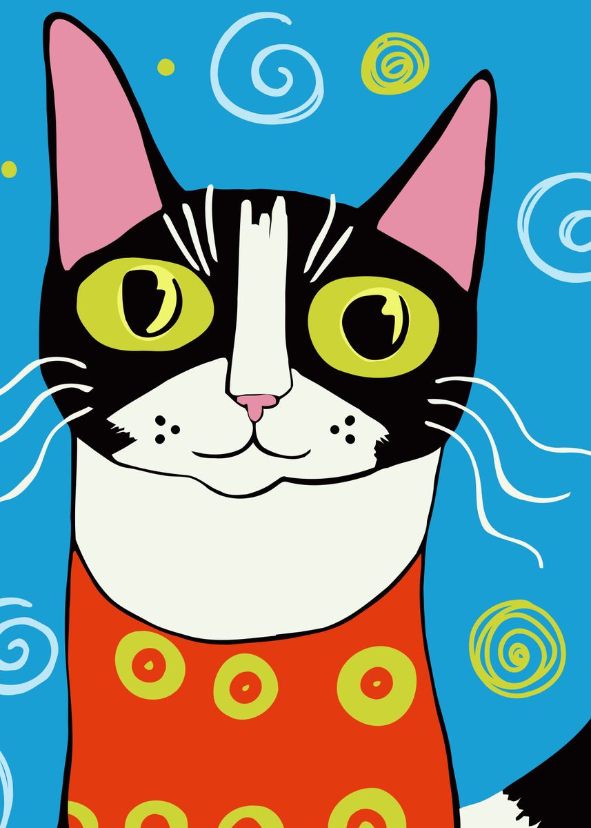 'Whimsical Cat Portrait' Poster by Prawny | Displate