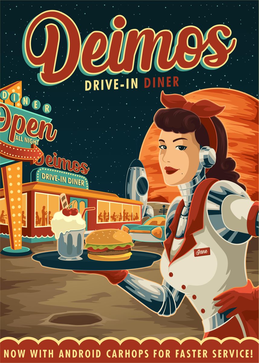 'Deimos Drive In Diner' Poster, picture, metal print, paint by B Cubed ...