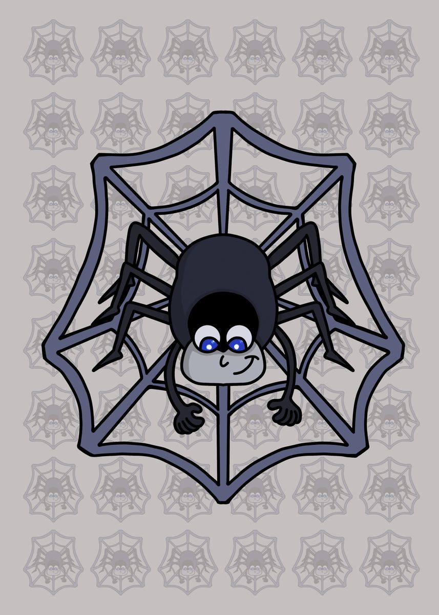'Cute spider in the web' Poster, picture, metal print, paint by diego ...