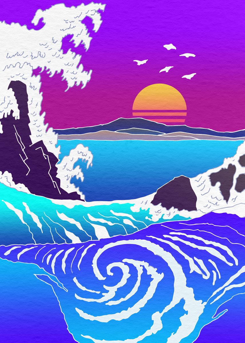 'Kanagawa Vaporwave 2' Poster, picture, metal print, paint by Tindahan ...