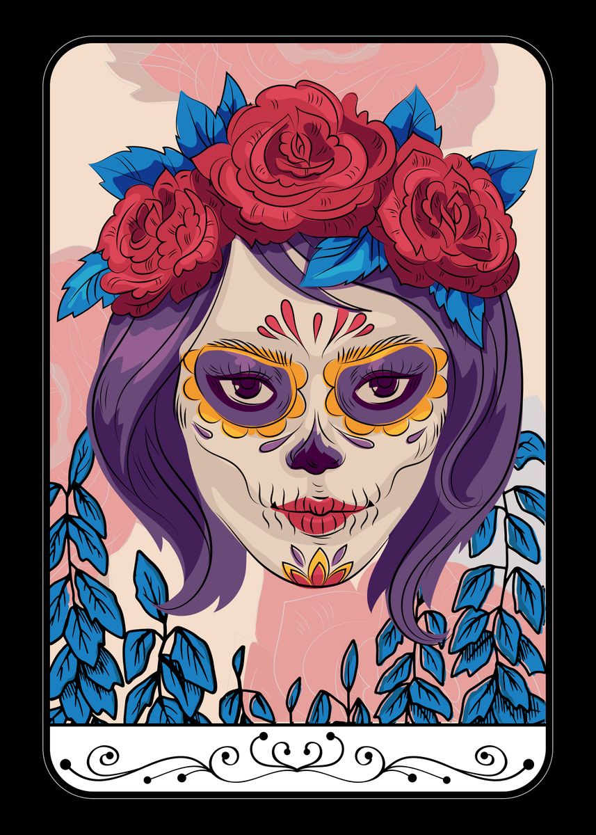 'Sugar Skull Tarot Card' Poster, picture, metal print, paint by ...