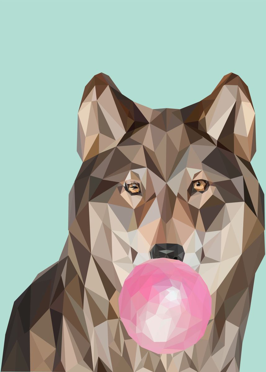 'bubble gum animal wolf' Poster, picture, metal print, paint by Lowpoly ...