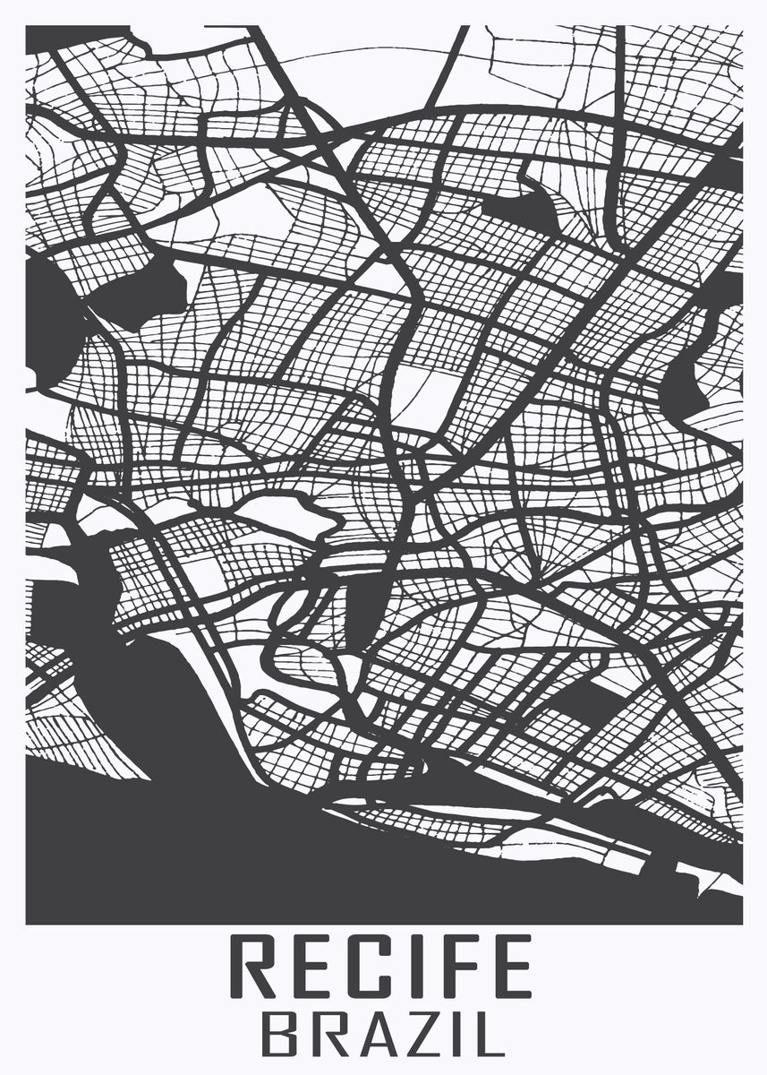 'Recife Brazil City Map' Poster, picture, metal print, paint by ...