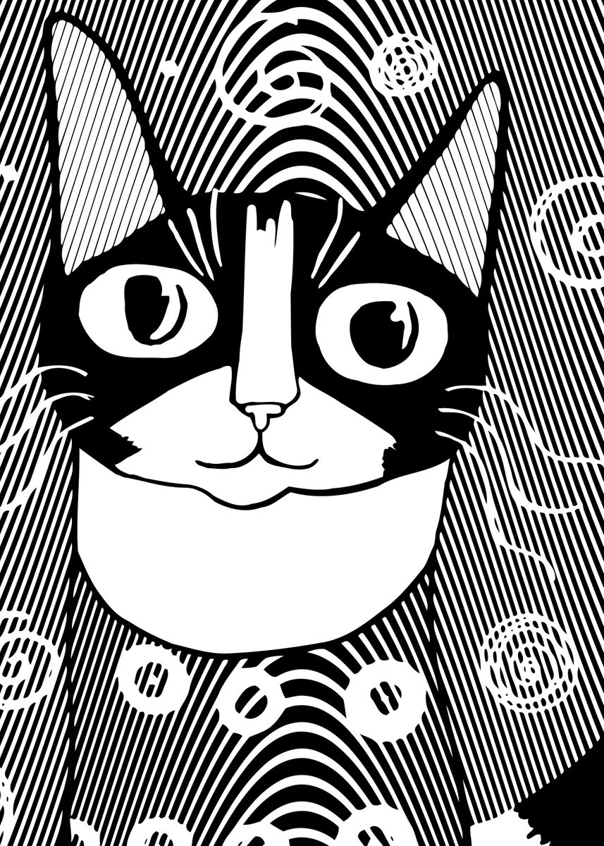 'Cat Engraving' Poster, picture, metal print, paint by Prawny | Displate