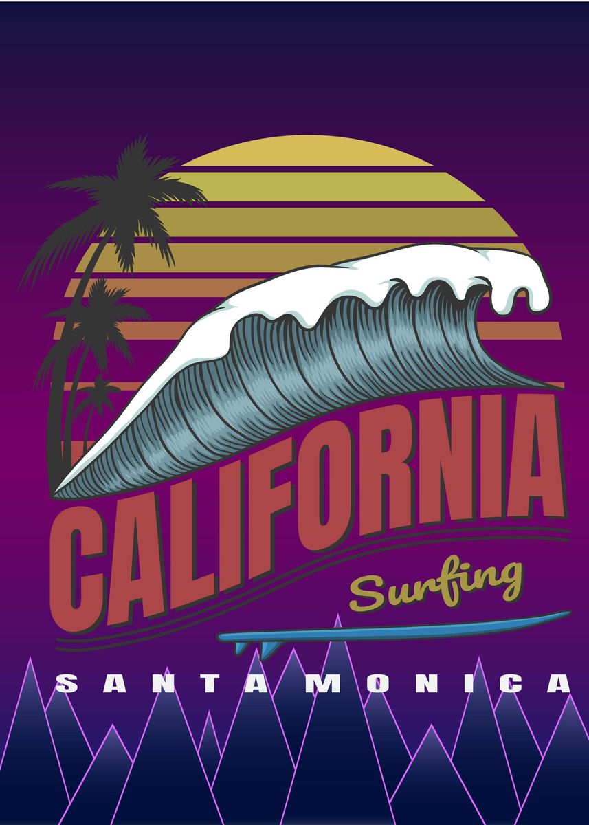 'california surfing' Poster, picture, metal print, paint by nova icana ...