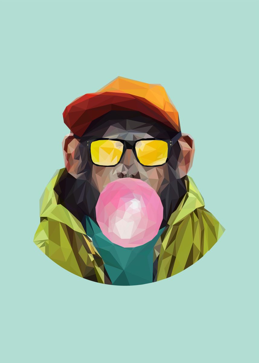 'bubble gum animal monkey' Poster by Lowpoly Posters | Displate
