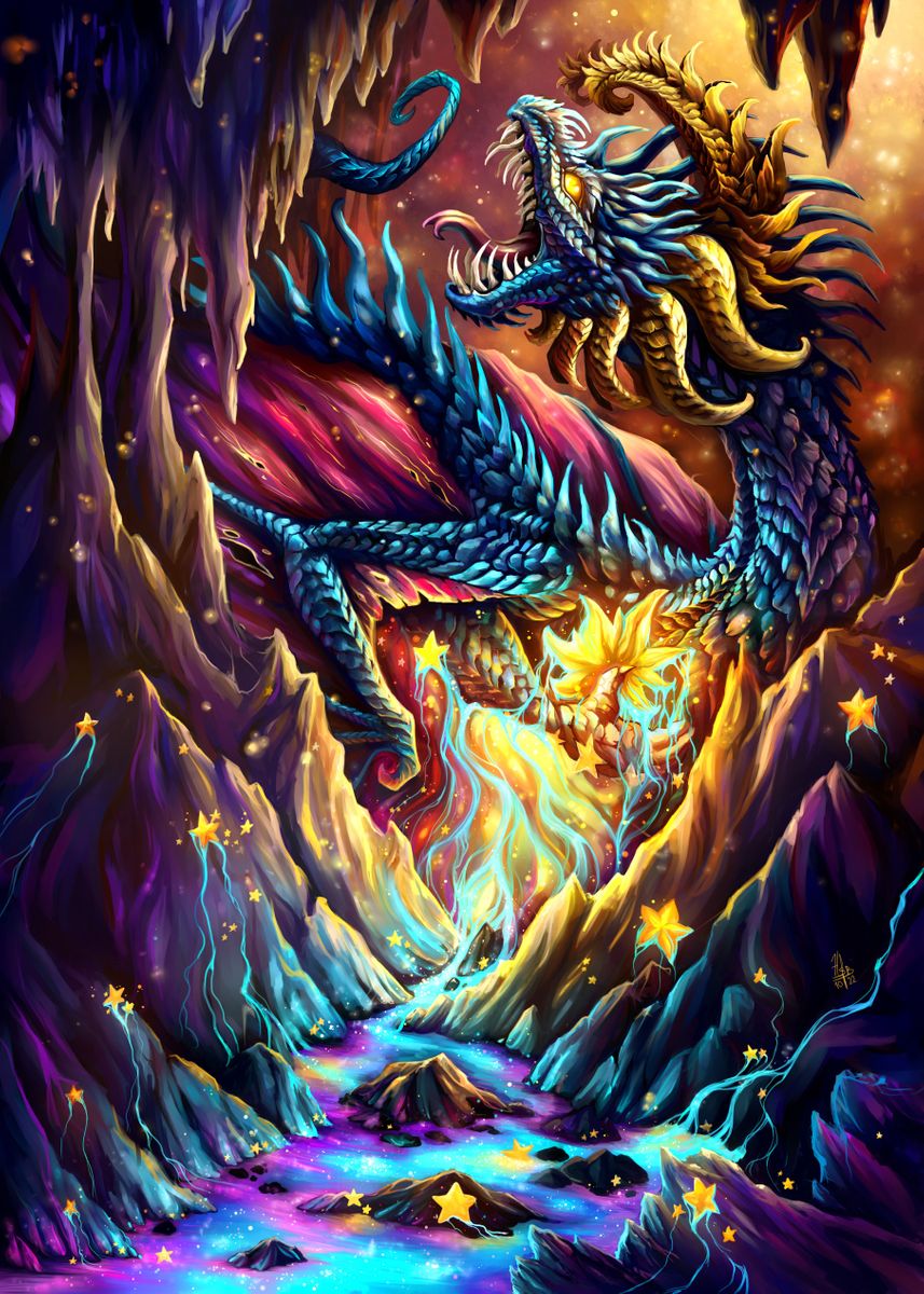 'Star dust dragon treasure' Poster, picture, metal print, paint by Hana ...