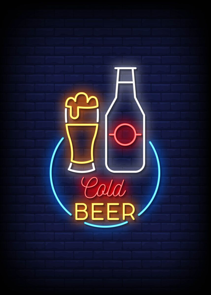 'Neon Beer' Poster, picture, metal print, paint by Selja Myndir | Displate