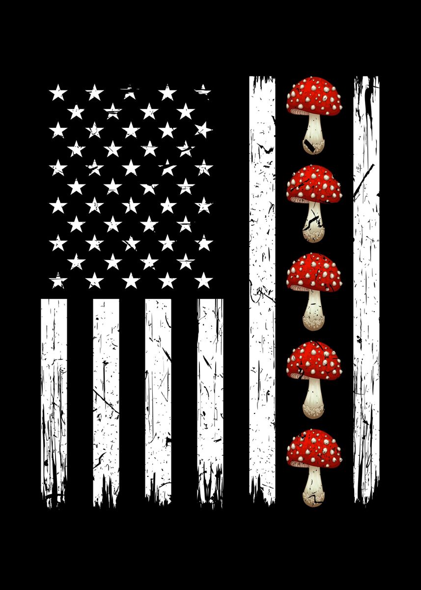 'Mushroom American Flag' Poster, picture, metal print, paint by ...