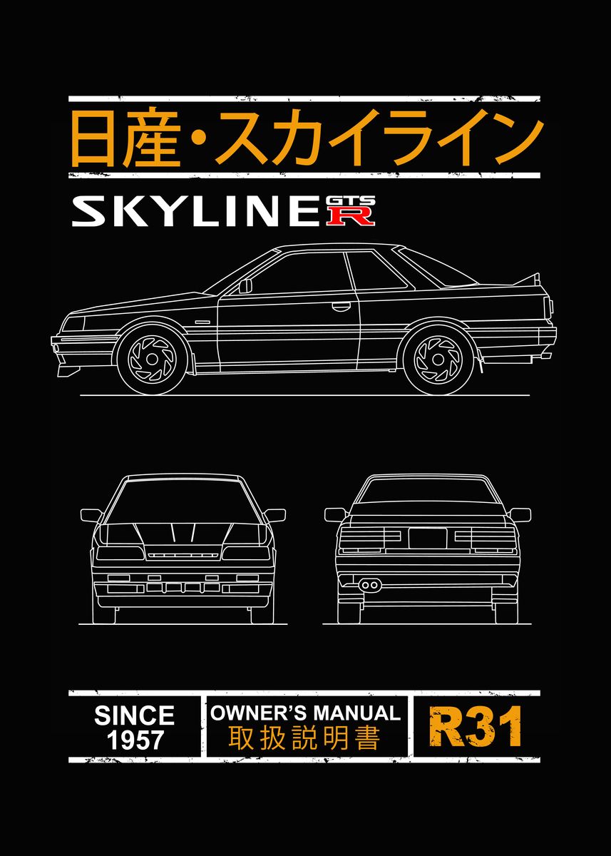 'Blueprint of Skyline R31' Poster, picture, metal print, paint by ...