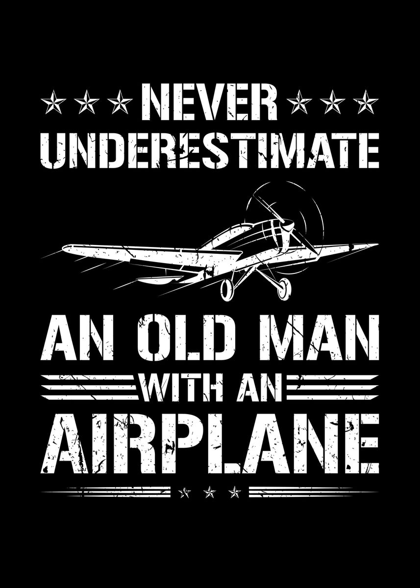 'Airplane Pilot Old Man' Poster, picture, metal print, paint by ...