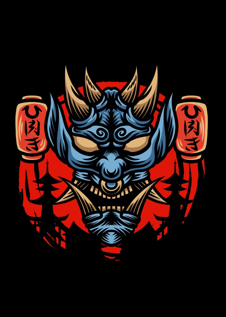 'bushido samurai demon blue' Poster, picture, metal print, paint by ...