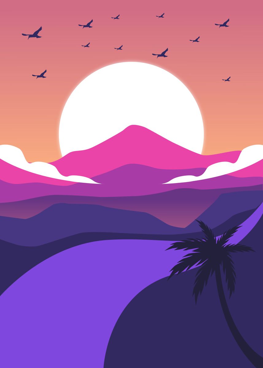 'Pink Mount Landscape' Poster, picture, metal print, paint by Namrahc ...