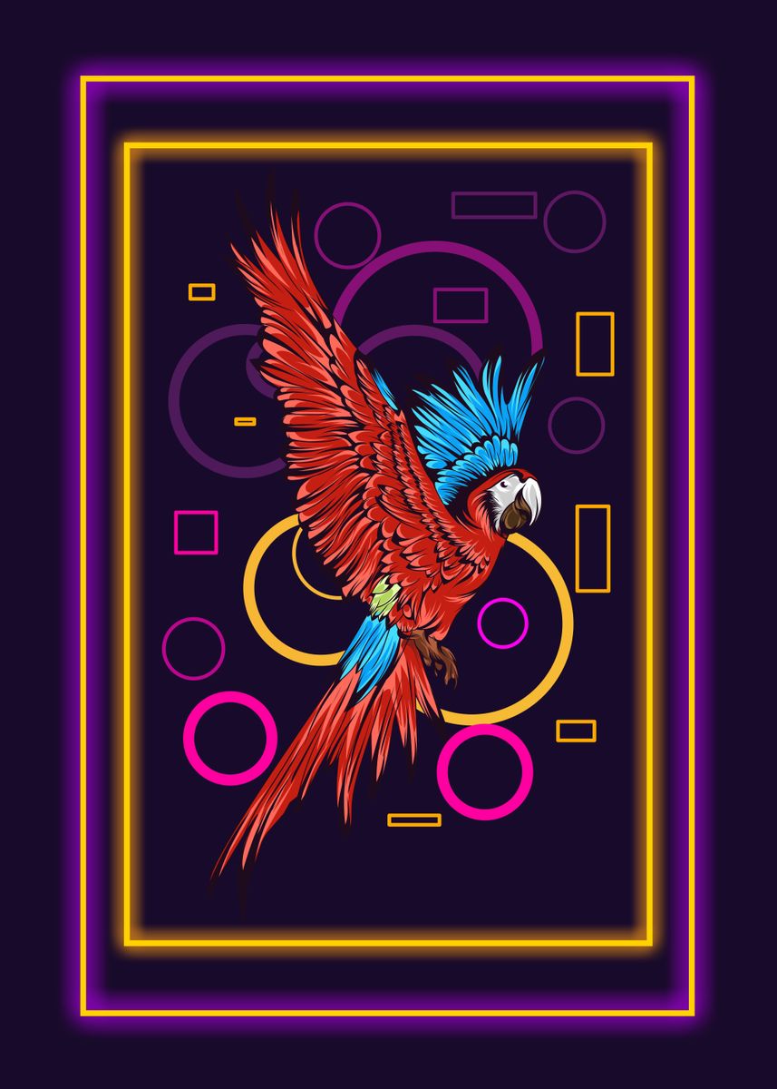 'Neon art of parrot' Poster, picture, metal print, paint by Dee Wii ...