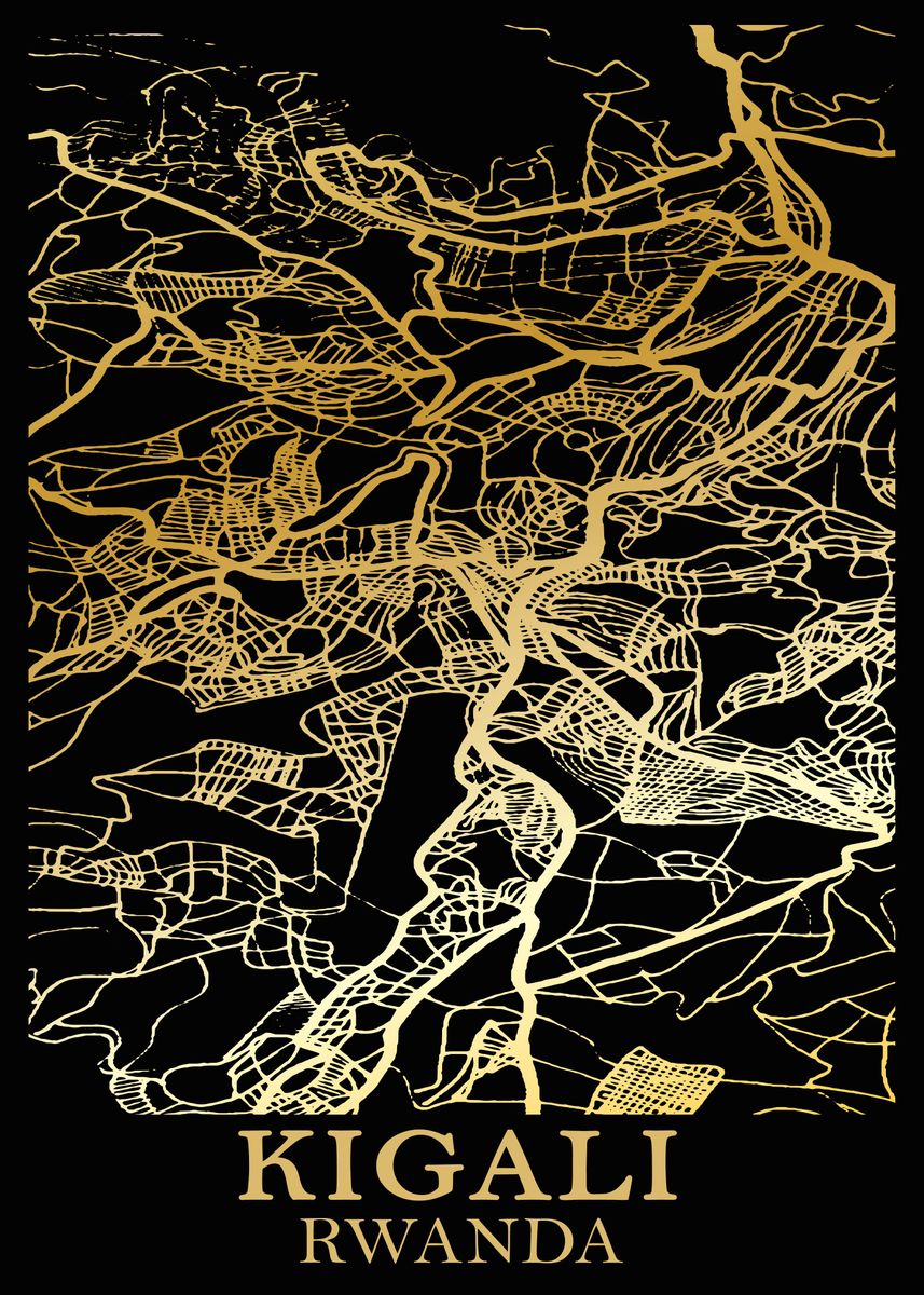 'Kigali Rwanda City Map' Poster, picture, metal print, paint by ...