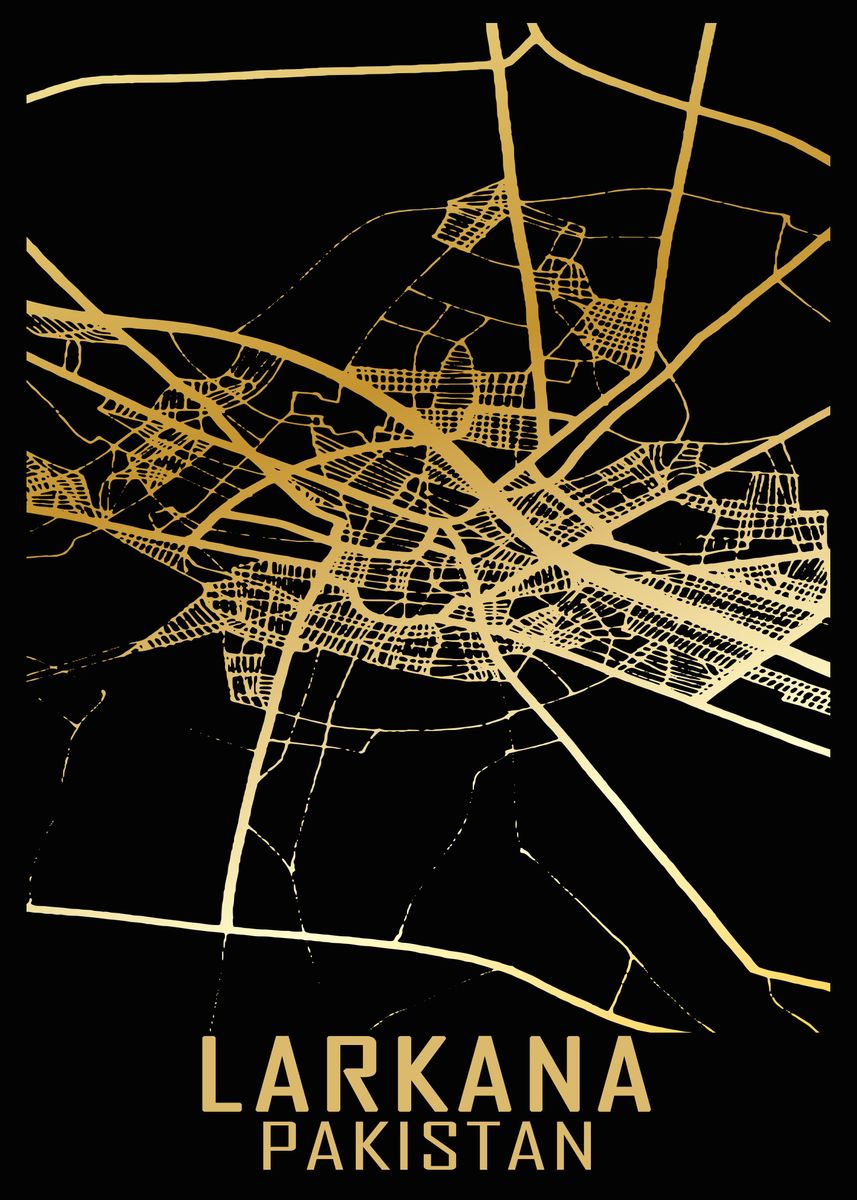 'Larkana Pakistan City Map' Poster, picture, metal print, paint by ...