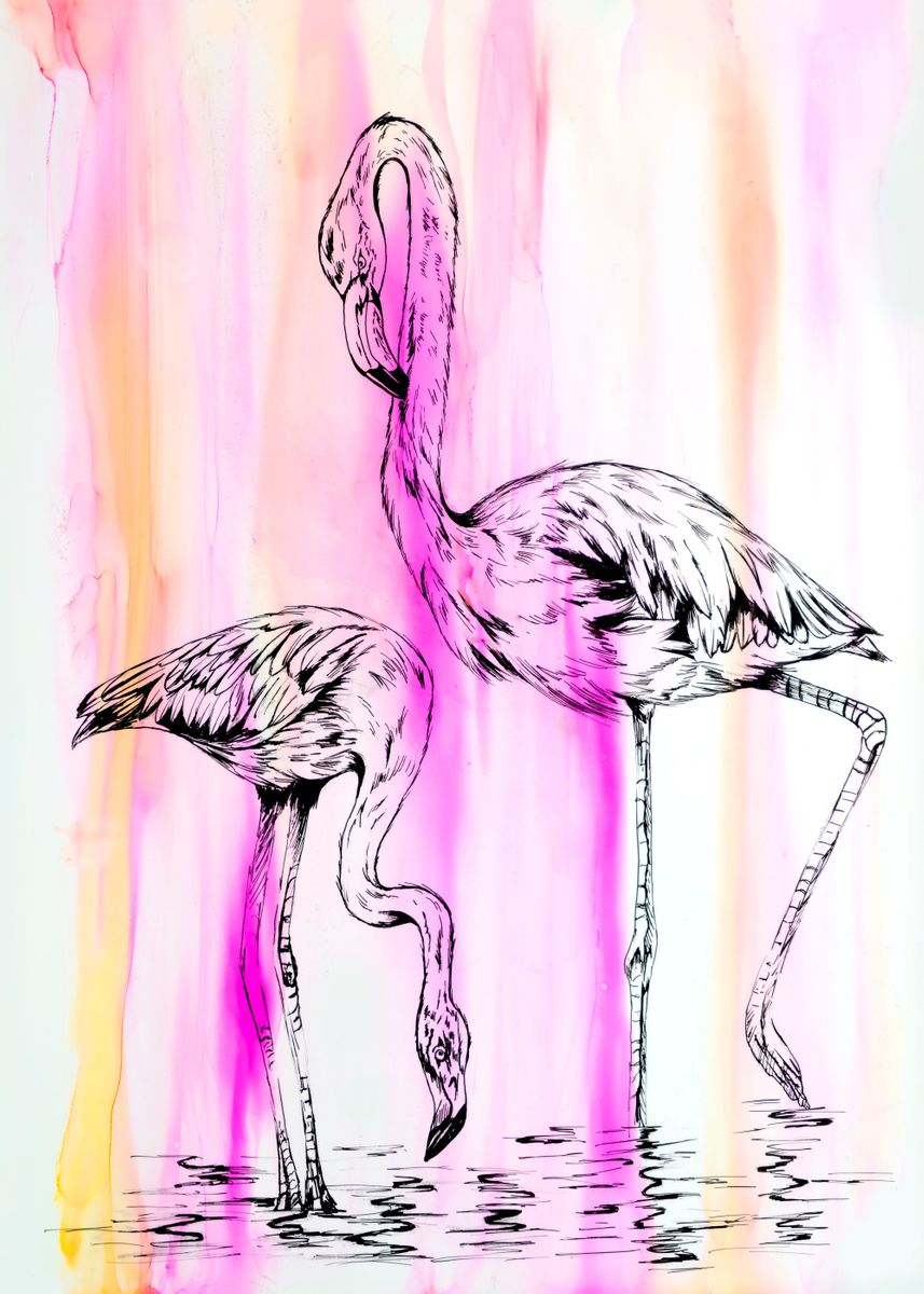 'Majestic Flamingo' Poster, picture, metal print, paint by Olga ...